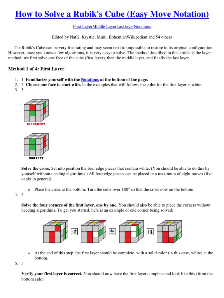How To Solve A Rubik's Cube (Easy Move Notation) : Method 1 of 4: First ...