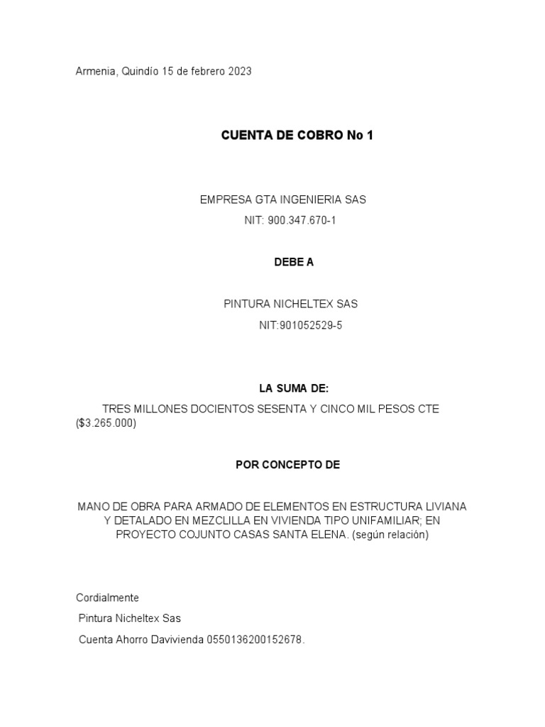 Cuenta de Cobro | PDF