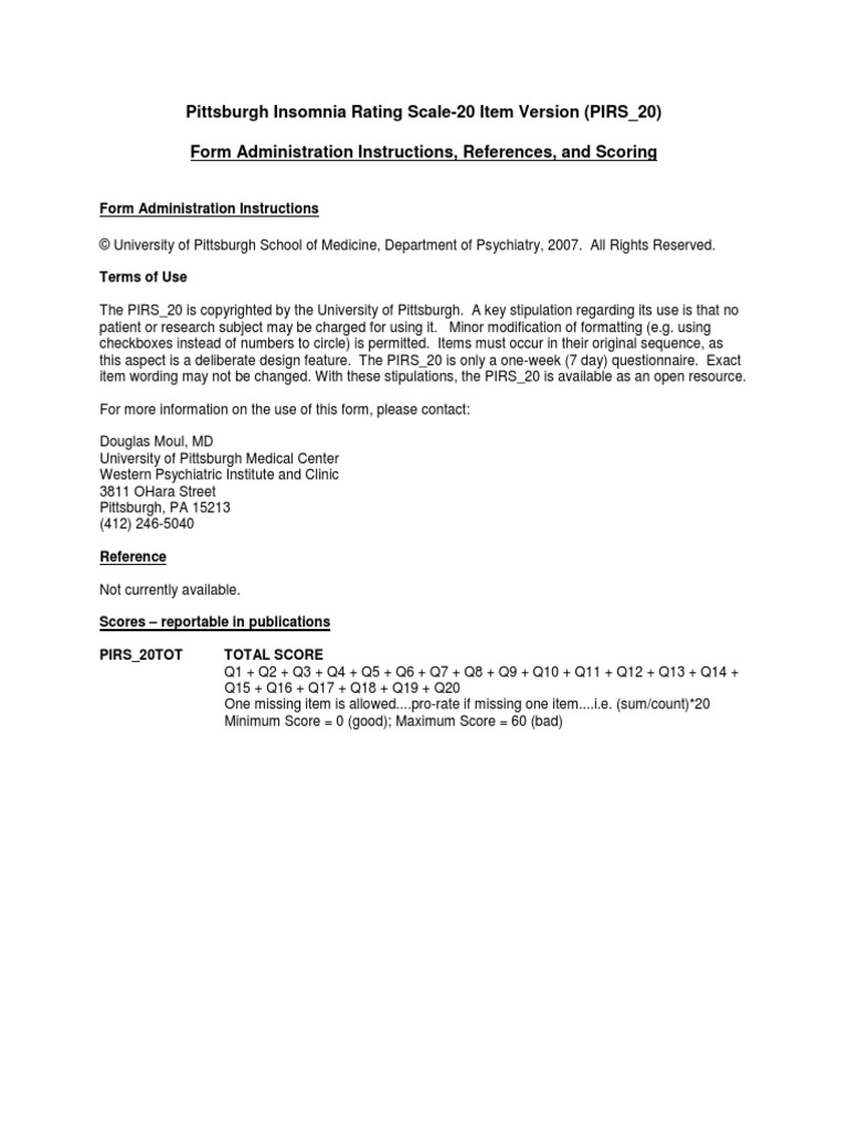 PIRS 20 Scoring | PDF