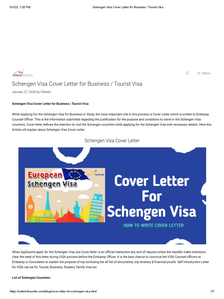 Schengen Visa Cover Letter For Business - Tourist Visa | PDF | Travel ...