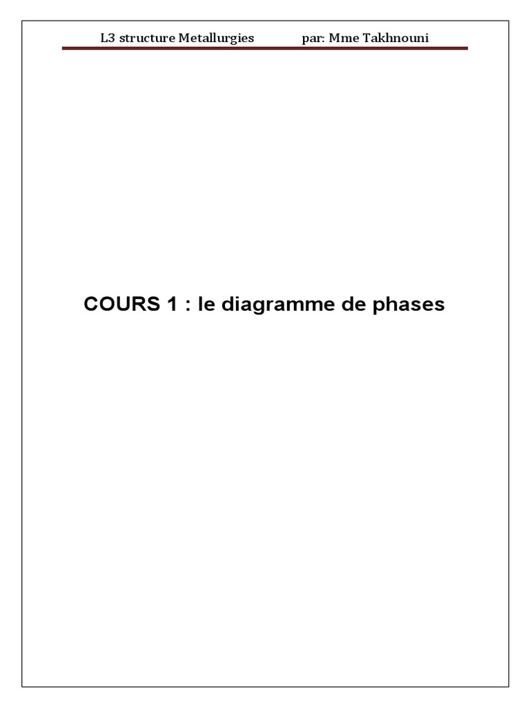 COURS 1 Diagramme de Phases | PDF | Équilibre thermodynamique | Règle ...