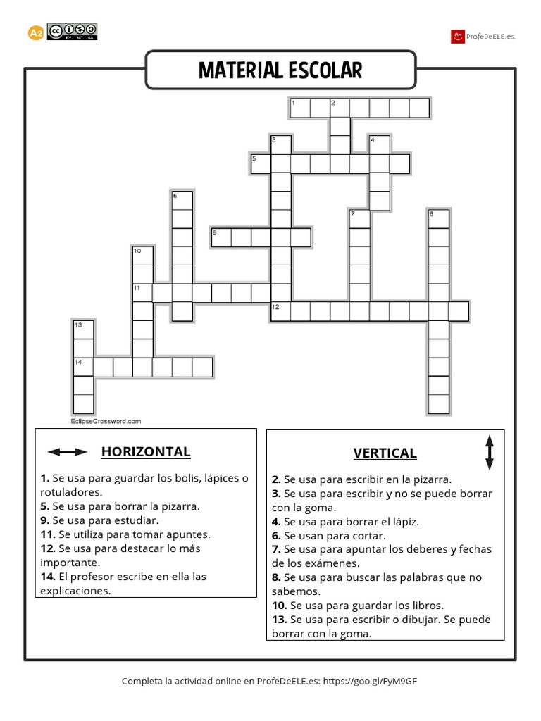 Ficha Crucigrama Materialescolar Pdf