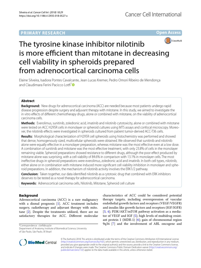 The Tyrosine Kinase Inhibitor Nilotinib Is More Efficient Than Mitotane ...