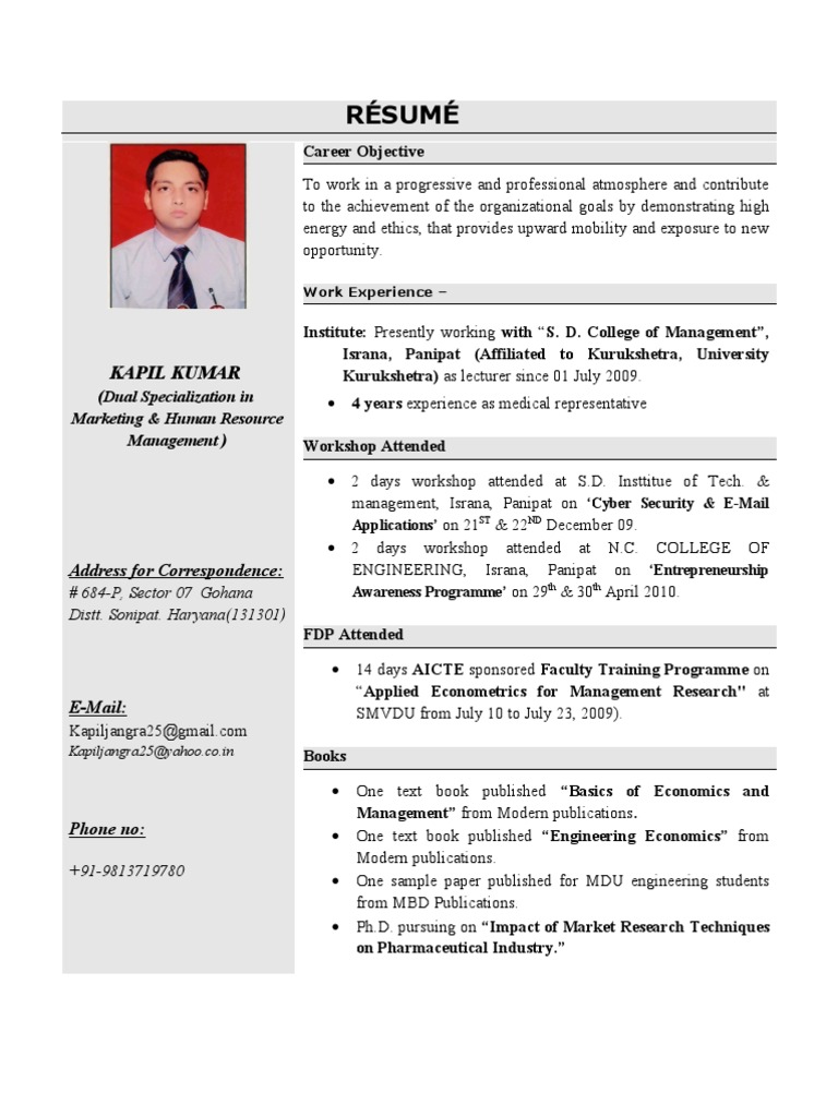 Kapil Kumar Resume | PDF | Engineering | Academia