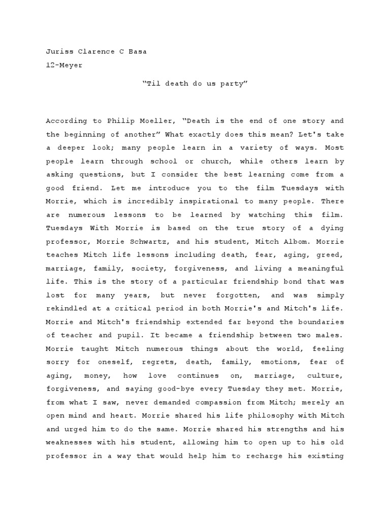 Tuedays With Moorie Reflection | PDF