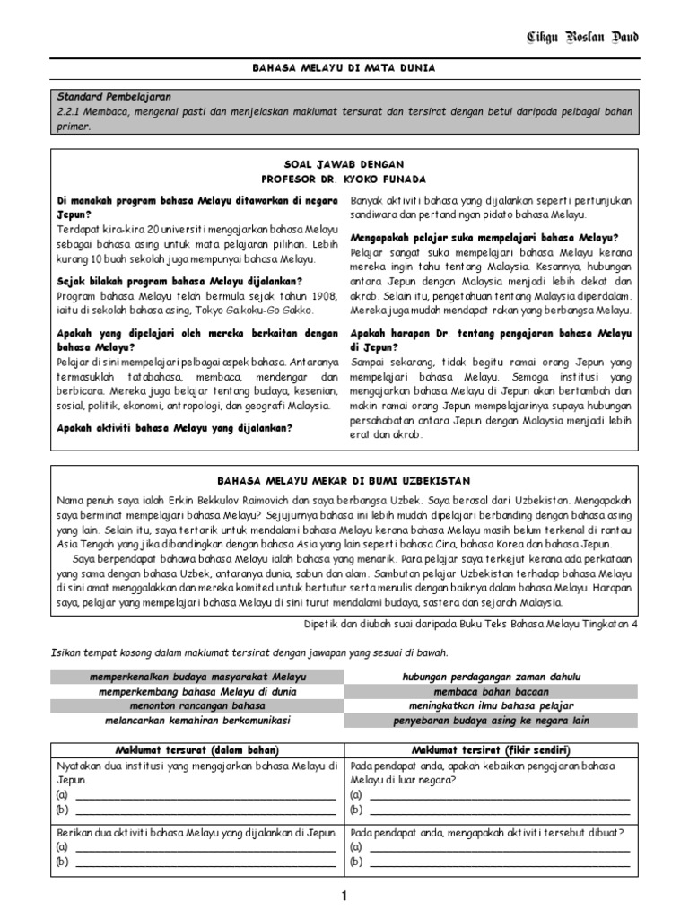 MEMBACA Bahasa Melayu Di Mata Dunia | PDF