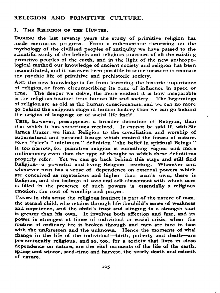 Religion and Primitive Culture.: I. THH Religion of The Hunter | PDF ...