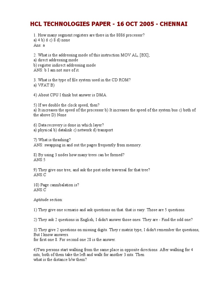 (Www.entrance-exam.net)-HCL Placement Sample Paper 1 | Central ...