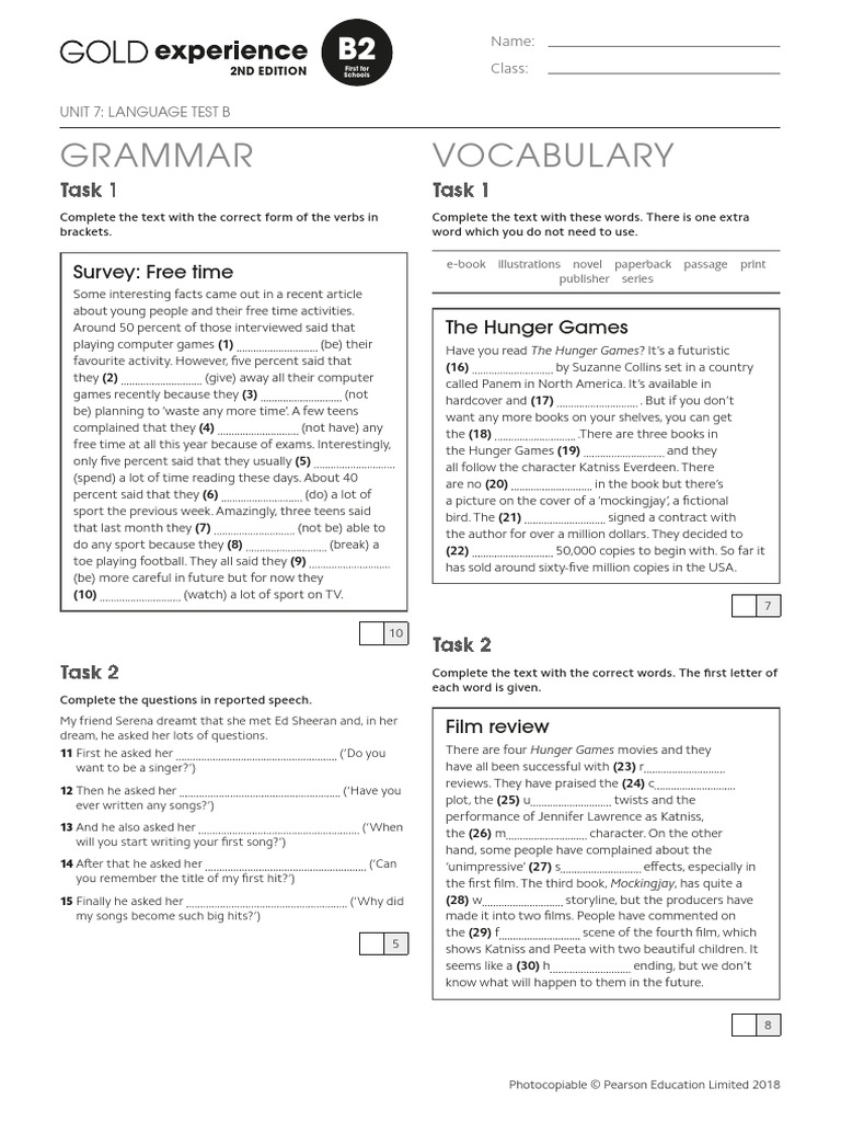 Gold Exp B2 U7 Lang Test B | PDF | The Hunger Games