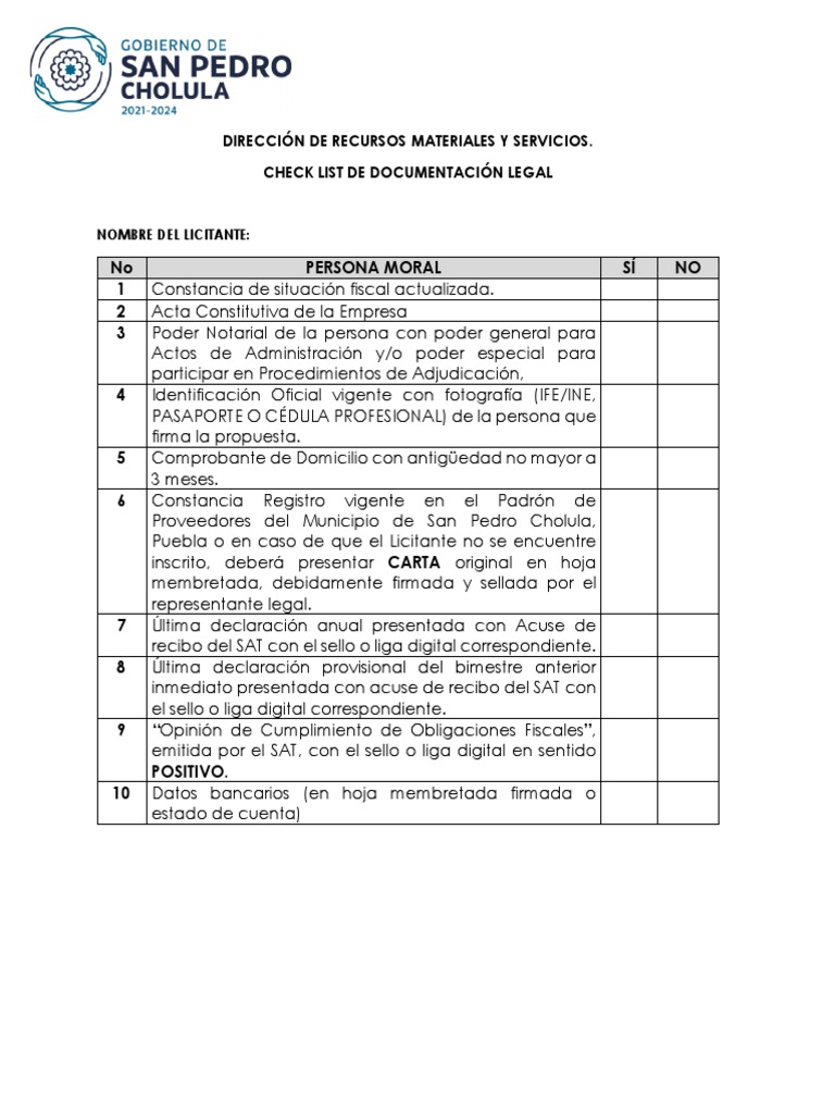 Check List de Persona Moral | PDF