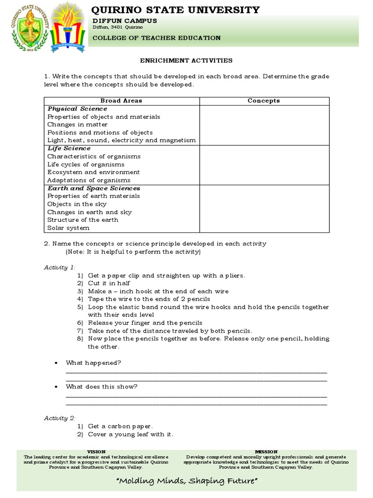 Enrichment Activities 1 | PDF | Earth | Science