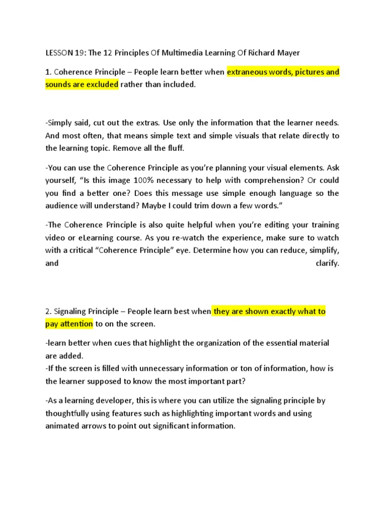 12 Principles of Multimedia Learning | PDF | Learning | Multimedia