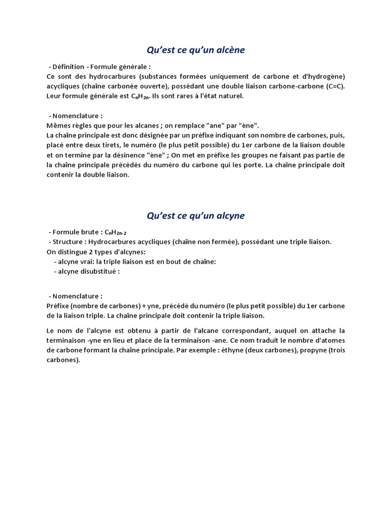 Alcènes et alcynes : définitions et nomenclature | PDF | Art