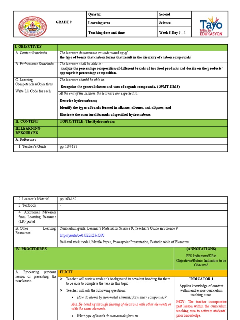 Grade 9 - 2nd Quarter - Week 8 Day 3 - 4 | Download Free PDF | Alkane ...