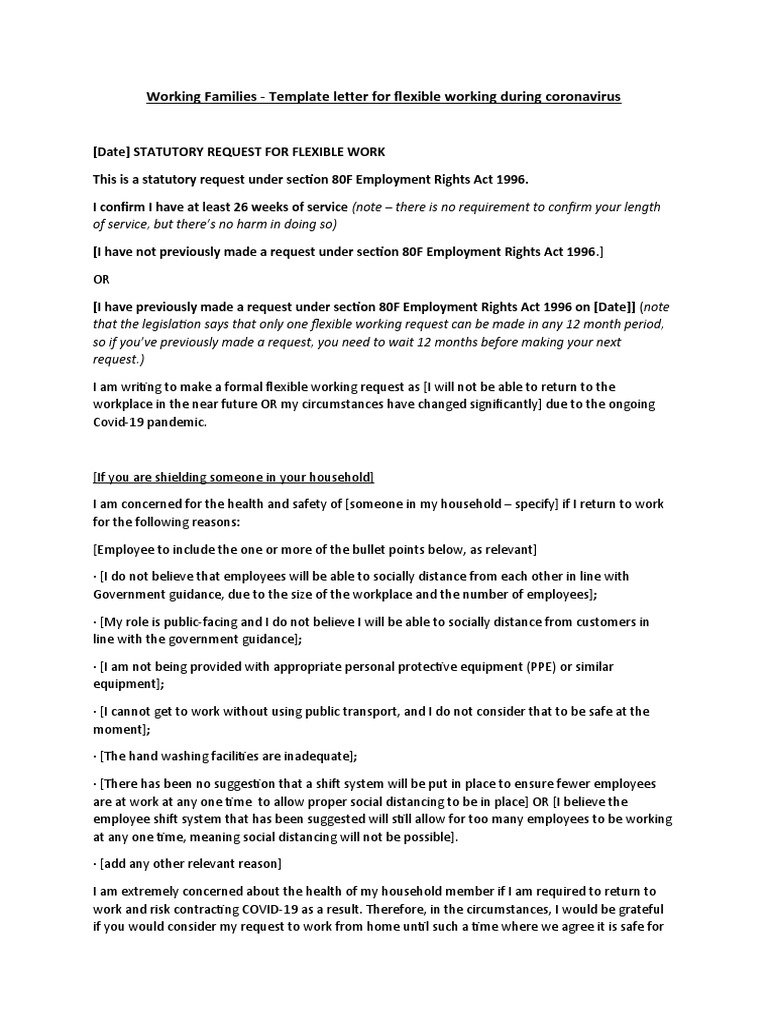 Template Letter For Flexible Working Request Due To Coronavirus | PDF ...