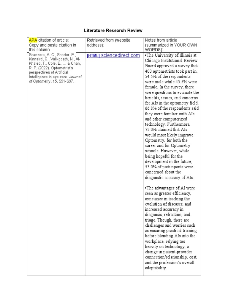 Literature Research Review | PDF | Optometry | Artificial Intelligence