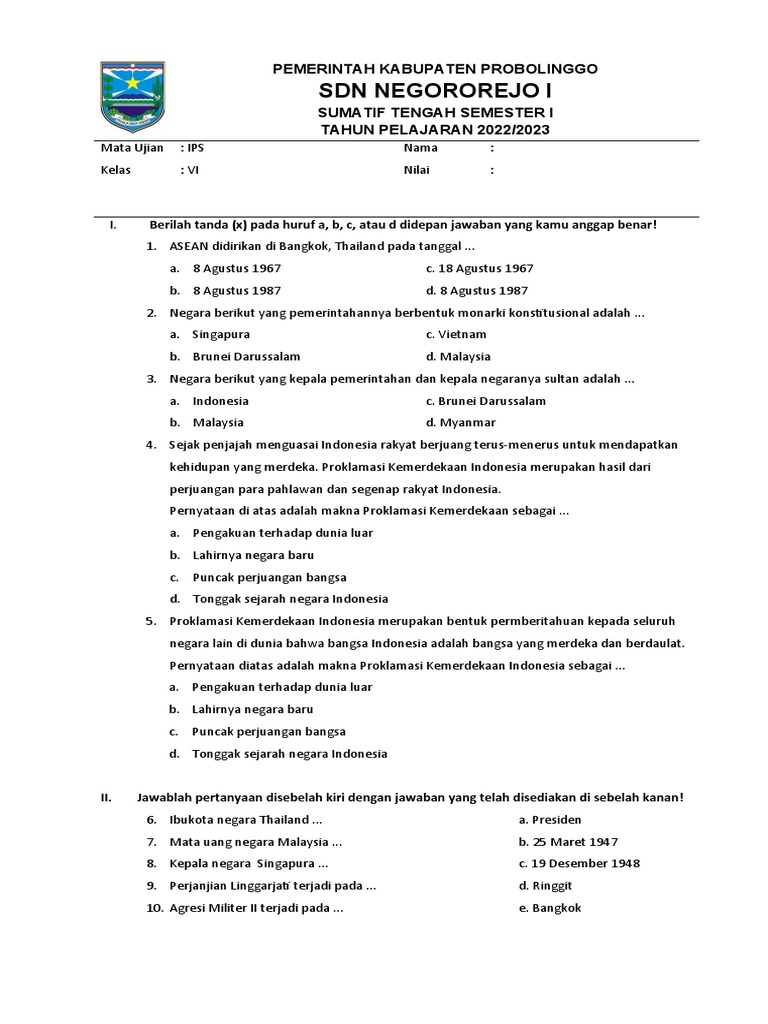 Soal Uts Ips Kelas 6 | PDF