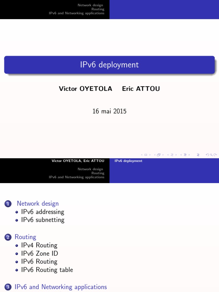 Ipv6 Deployment: Victor Oyetola Eric Attou | PDF | I Pv6 | Domain Name System