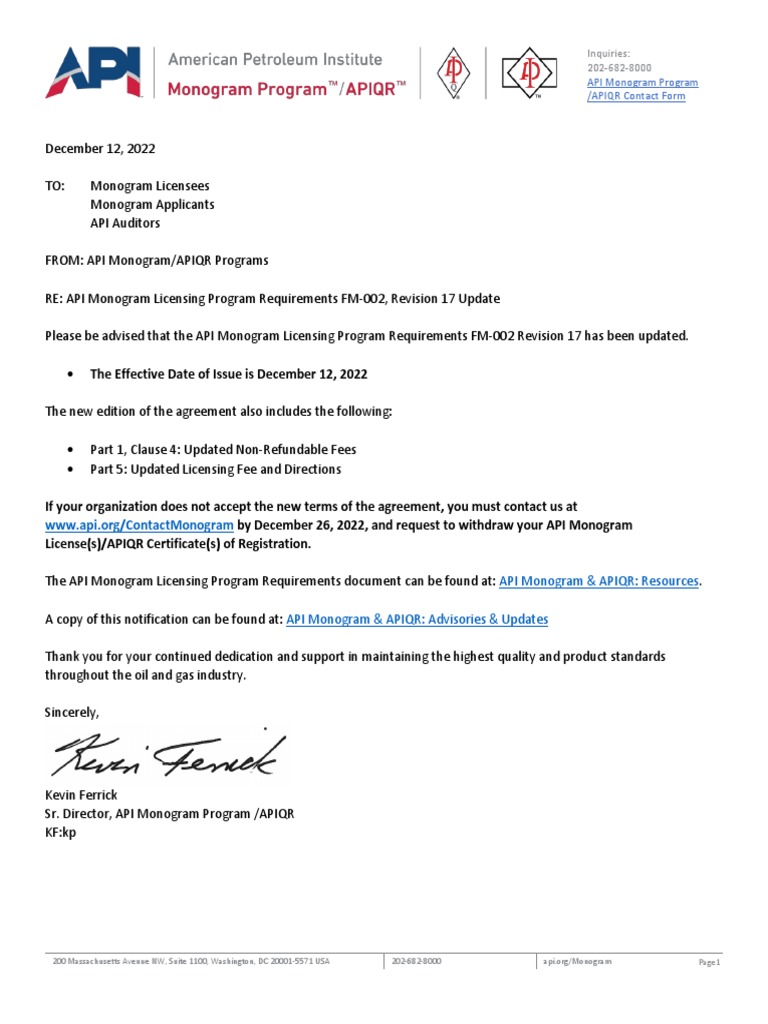 FM-002 Revision 17 Update | PDF
