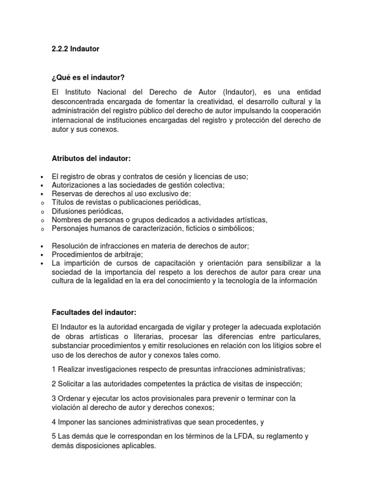 Funciones y Facultades del Indautor | PDF