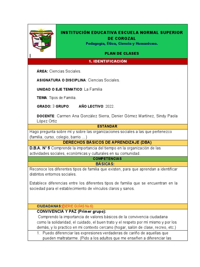 PLAN DE CLASE La Familia | PDF | Familia | Las emociones