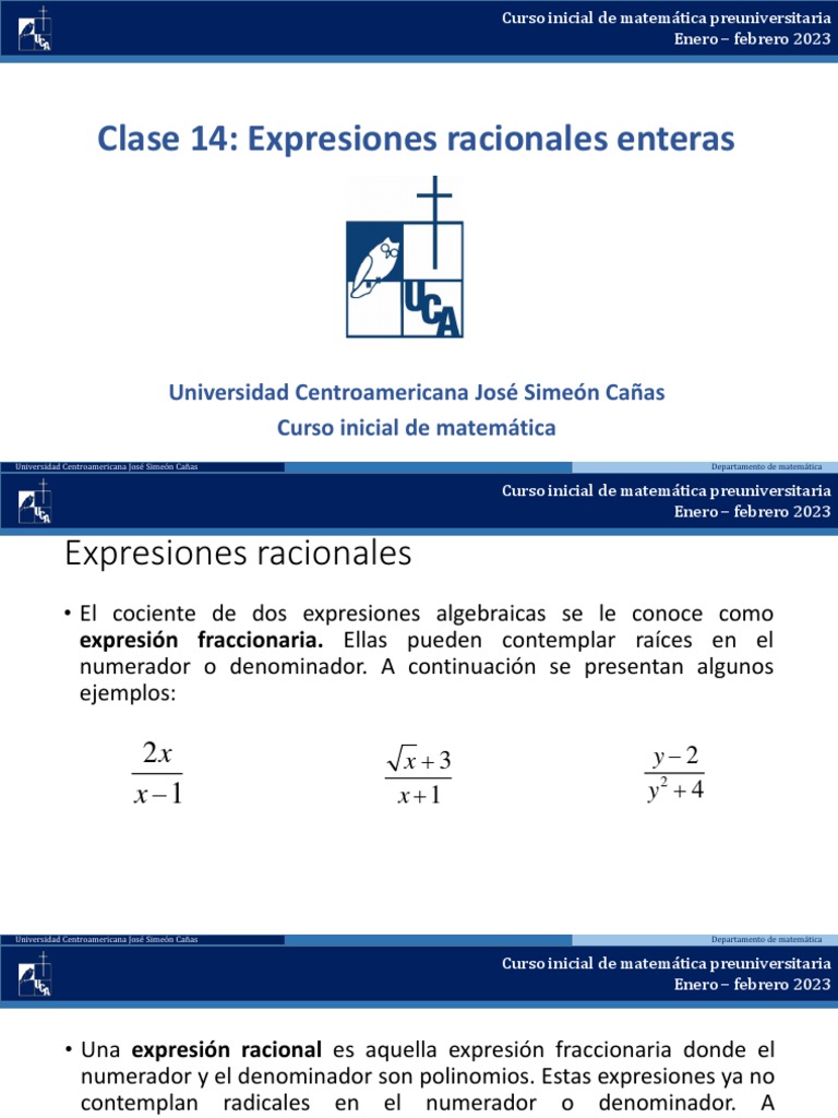 Clase 14 - Expresiones Racionales Enteras | PDF | Número racional ...