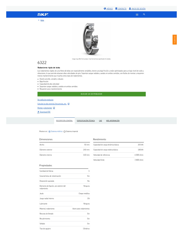 6322 - Rodamientos Rígidos de Bolas - SKF | PDF | Máquinas | Ciencias fisicas