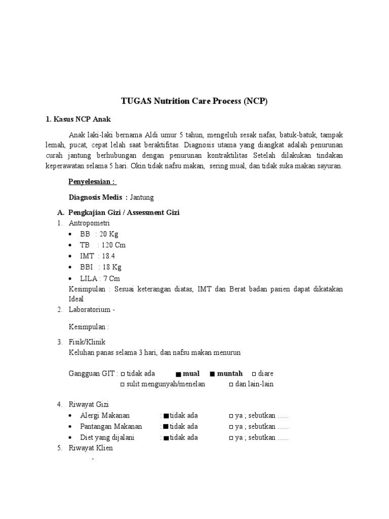 Contoh NCP untuk Kasus Gizi Anak dan Dewasa | PDF