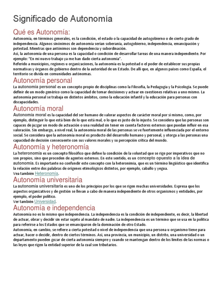 Definición y Significado de Autonomía | PDF | Moralidad | Estado (política)