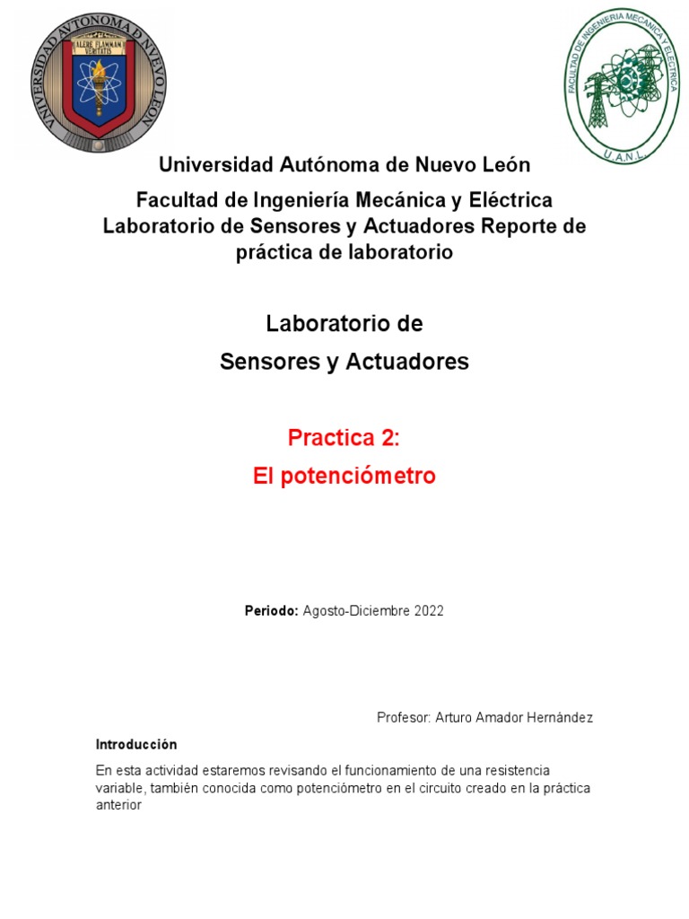Practica 2 Laboratorio Sensores y Actuadores | PDF | Resistor | Ingenieria Eléctrica