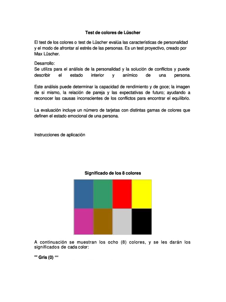 Ilide - Info Test de Colores de Luscher PR | PDF | Conceptos ...