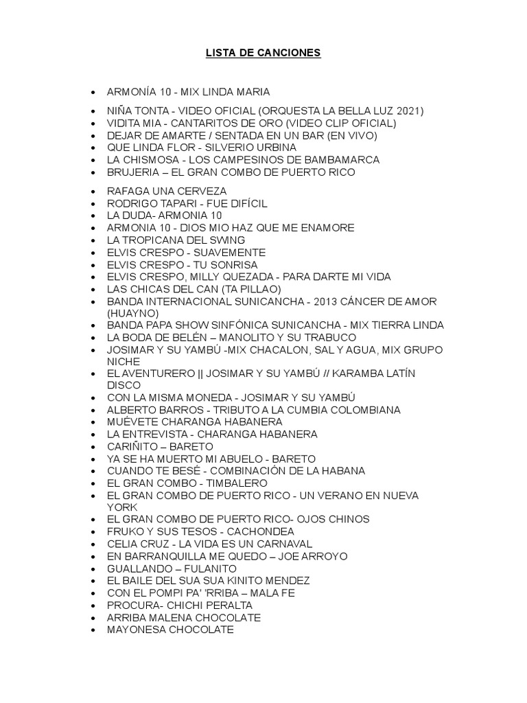 Lista de Canciones | PDF | Musica Latinoamericana | Musica en español