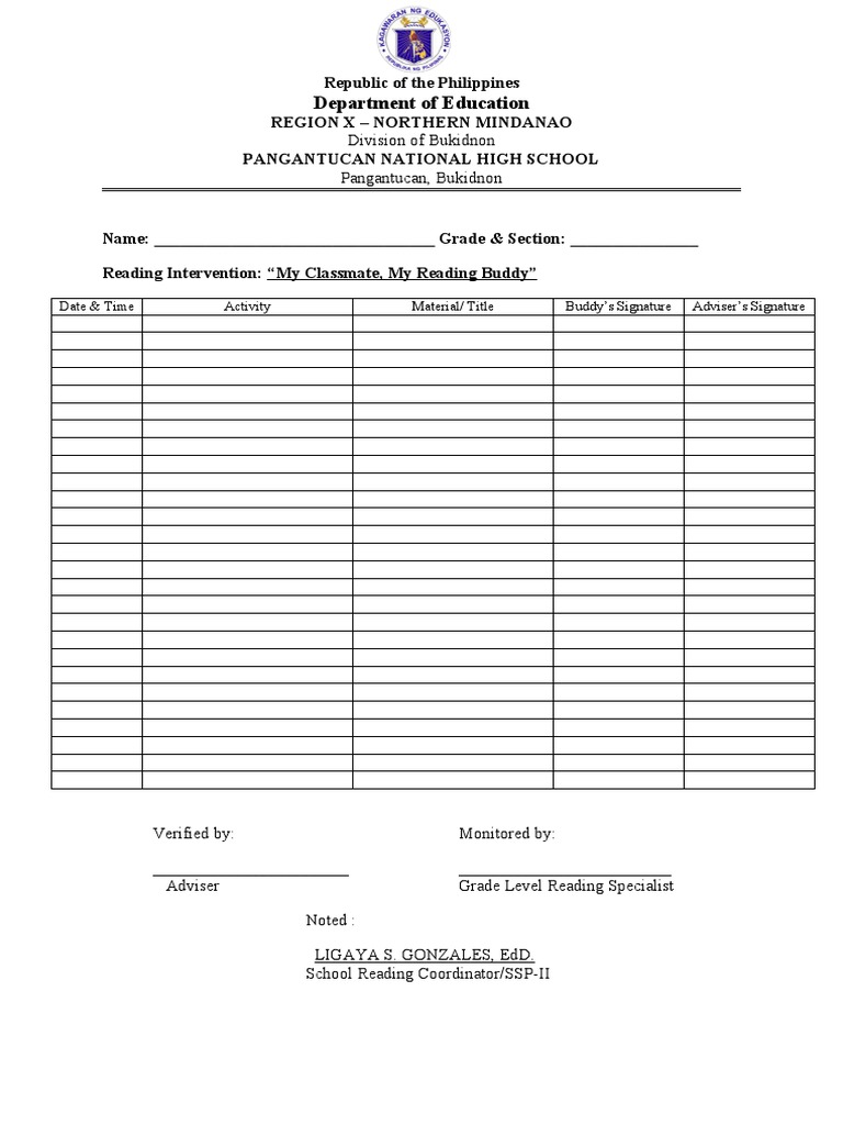 School Reading Monitoring Form | PDF