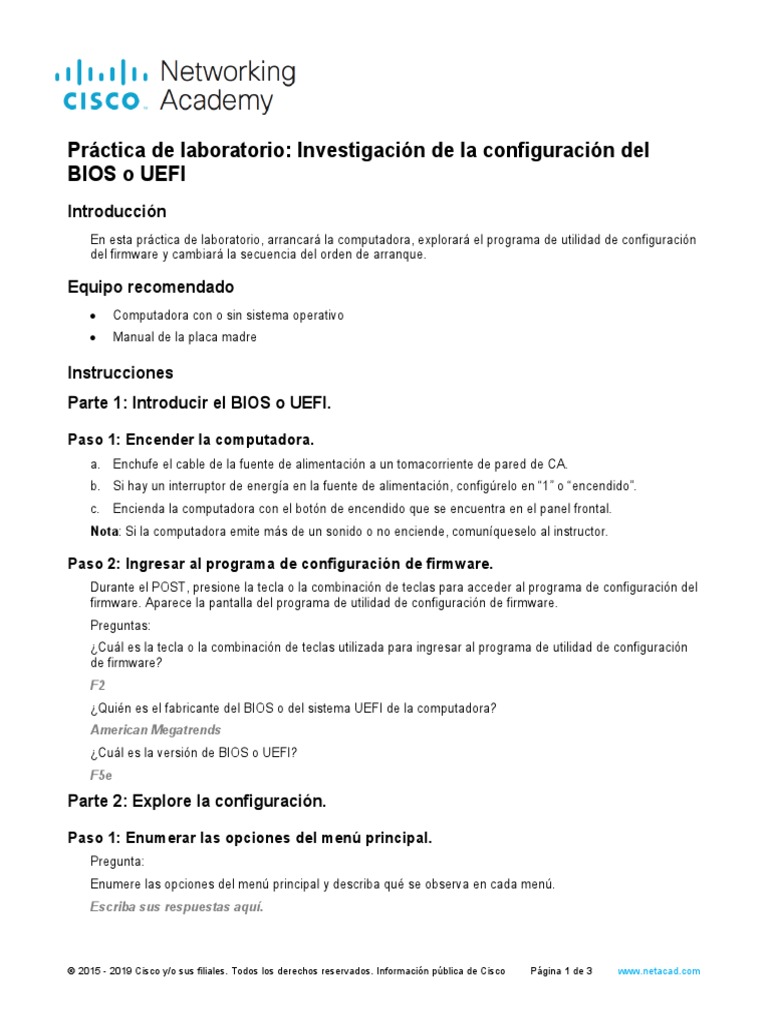 3.1.1.6 Lab - Investigate BIOS or UEFI Settings | Descargar gratis PDF ... 3.1.1.6 Lab - Investigate BIOS or UEFI Settings | Descargar gratis PDF ...
