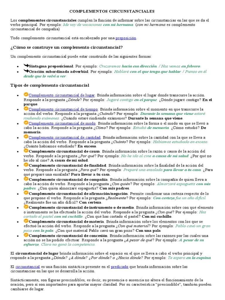 Complementos Circunstanciales | PDF | Adverbio | Predicado (Gramática)