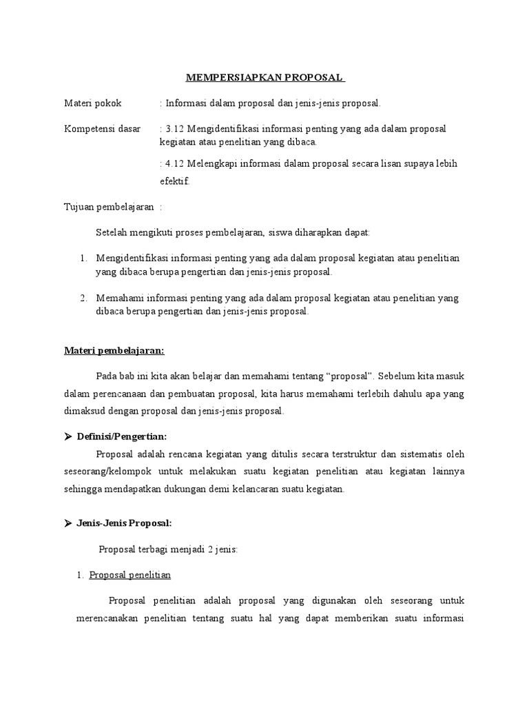 PROPOSAL (Definisi Dan Jenis-Jenis Proposal) | PDF