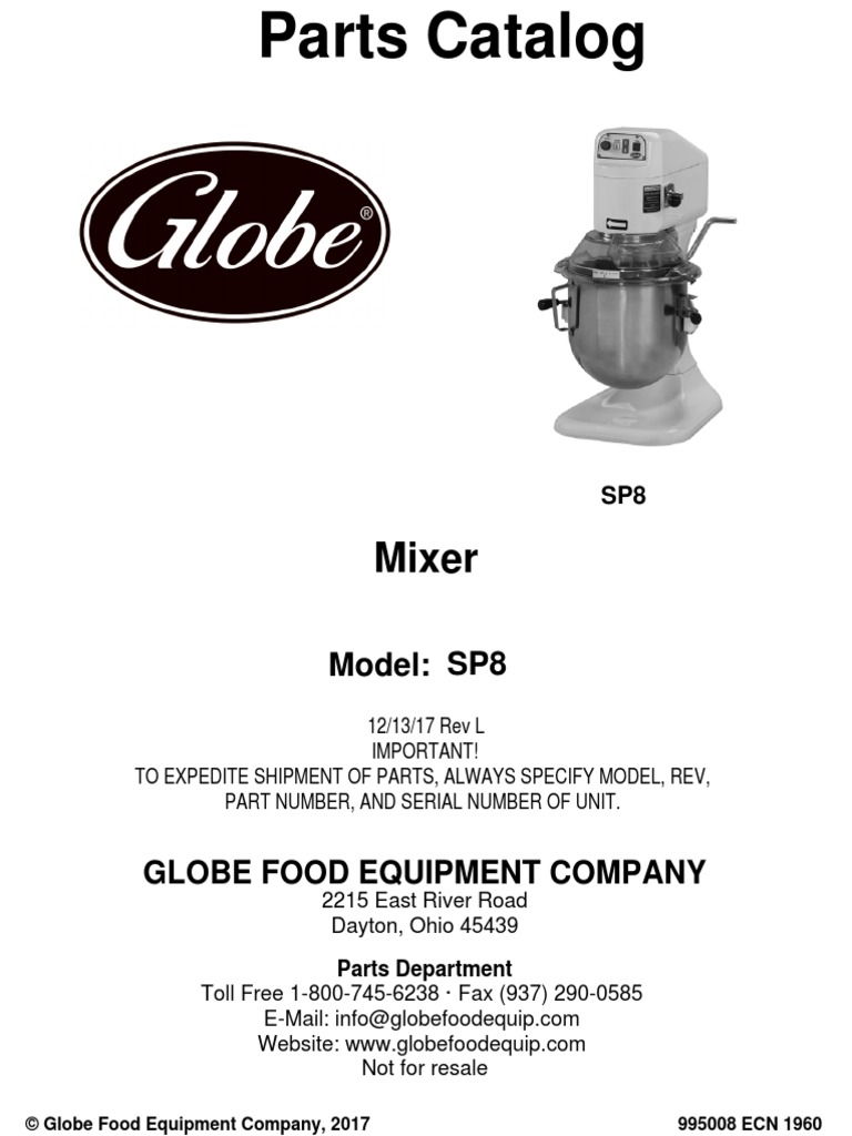 Despiece Batidora Globe SP8 | PDF | Screw | Gear