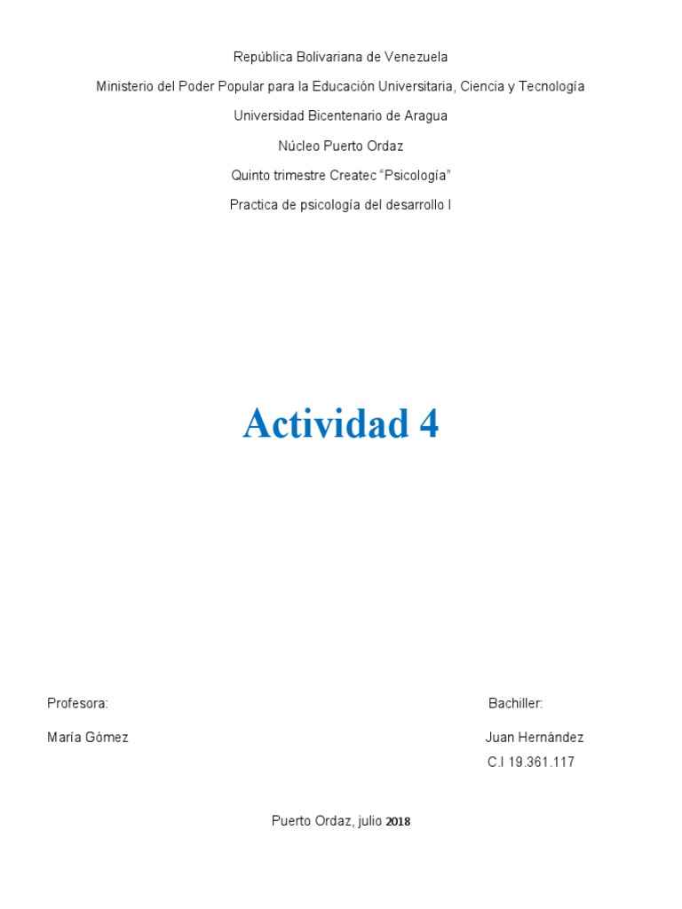Act 4 Practica Psi Desarrollo I | PDF | Ansiedad | Comportamiento