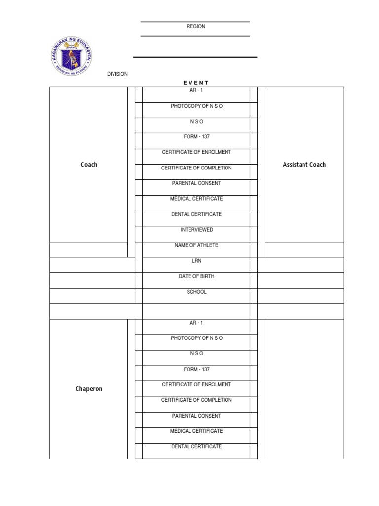 Documentation for athlete enrollment and participation in regional ...