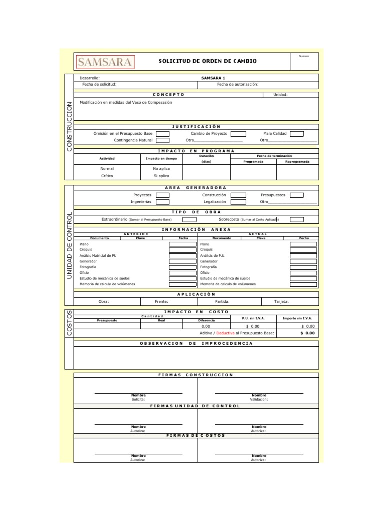 Forma Orden de Cambio | PDF | Presupuesto