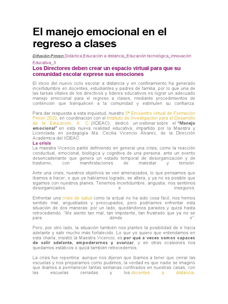 Manejo emocional en el regreso a clases | PDF | Las emociones | Empatía