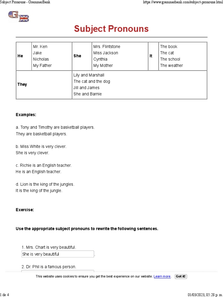 Subject Pronouns | PDF