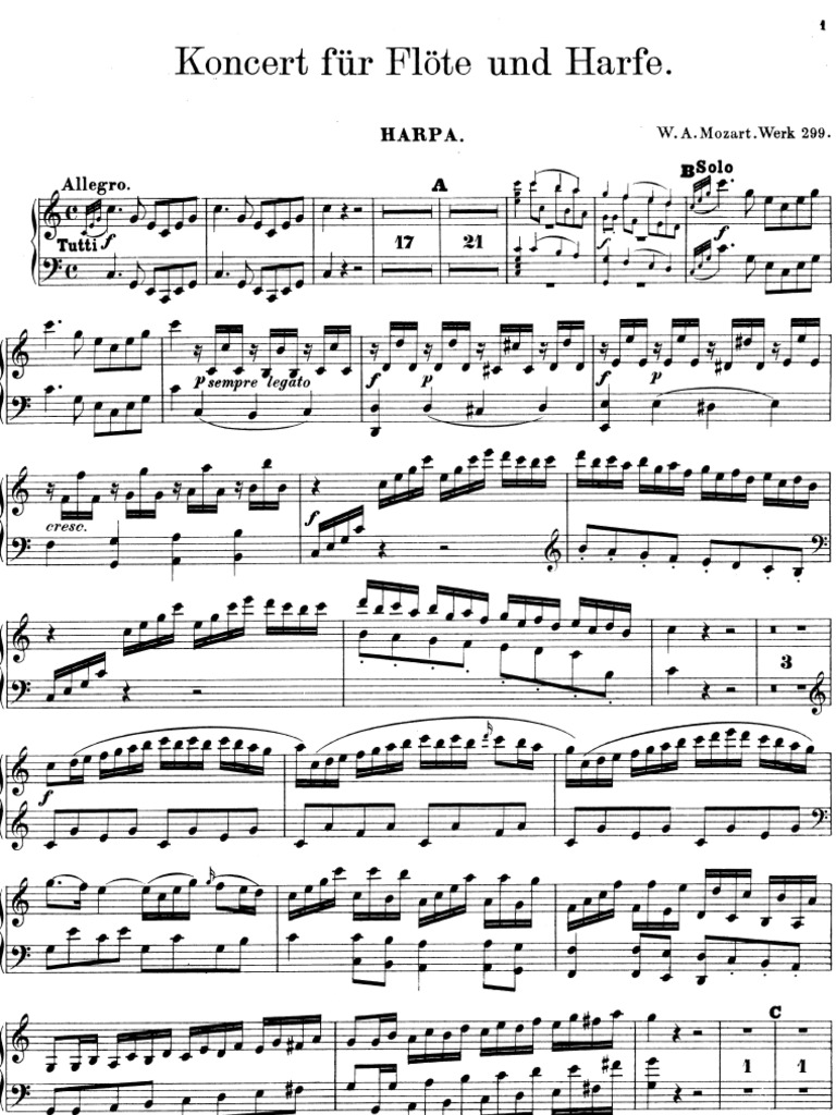 Mozart Flute and Harp Concerto Harp Solo Score