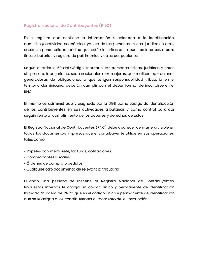 Registro Nacional de Contribuyentes (RNC) | PDF