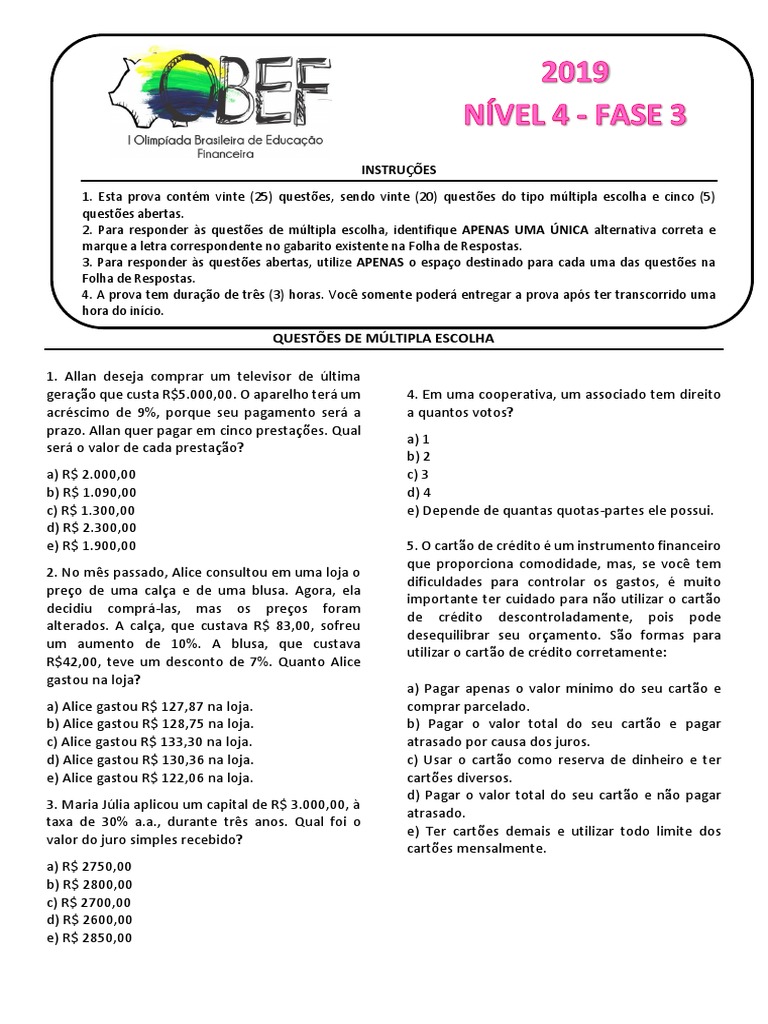 Revisada Fase 3 Prova n4 I Obef | PDF | Cartão de crédito | Empréstimos