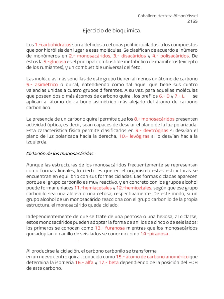 Ejercicio de Bioquímica | PDF | Carbohidratos | Glucosa
