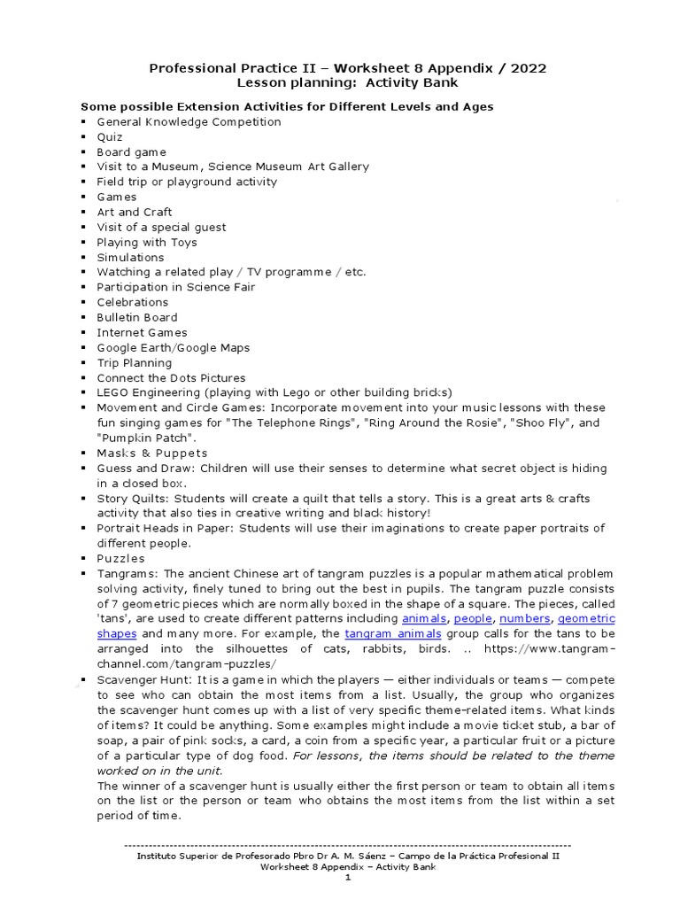 Worksheet 8 Appendix - 2022 Activity Bank and Ideas-1 | Descargar ...