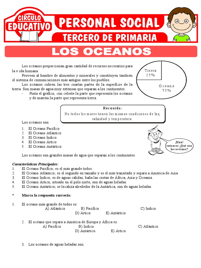 Los Oceanos para Tercero de Primaria | PDF | Océanos | océano Atlántico