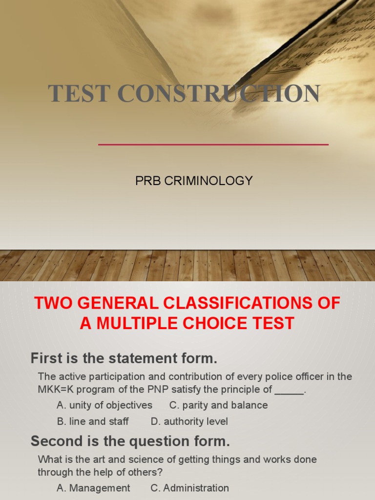 PRB Crim Test Construction | PDF | Multiple Choice | Police