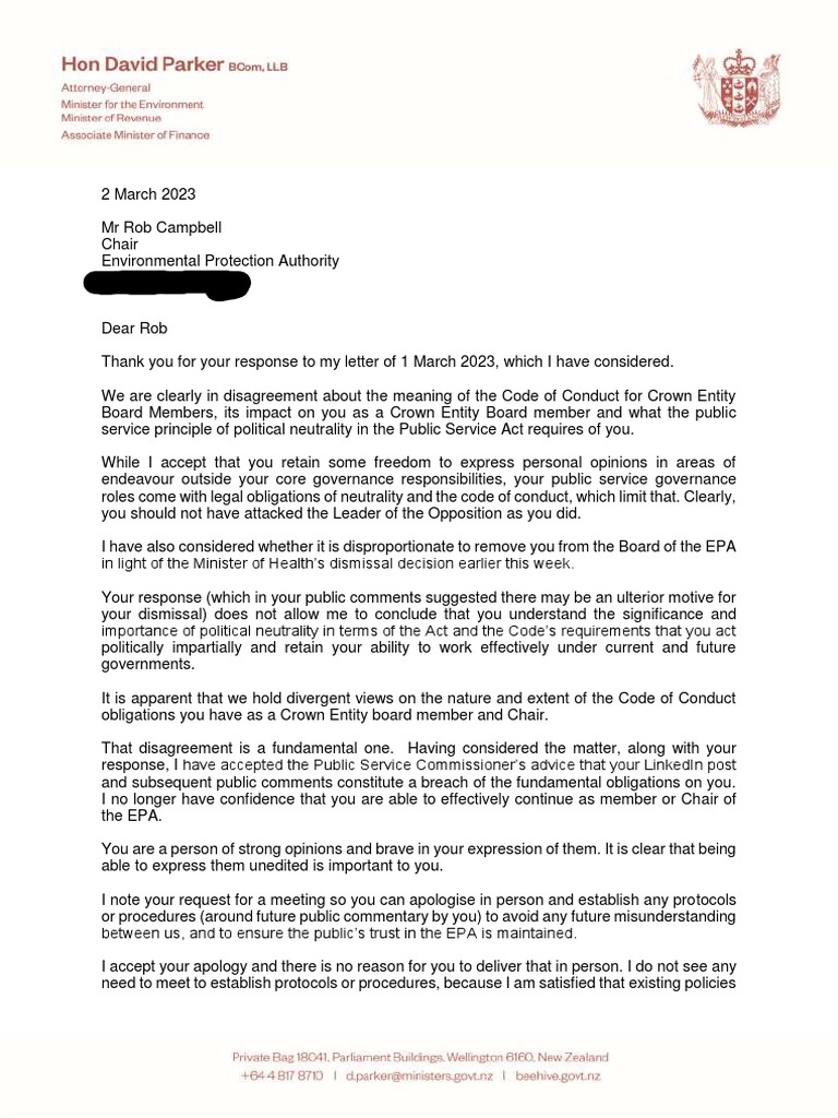 Letter From Hon Parker To Rob Campbell | PDF | Justice | Crime & Violence